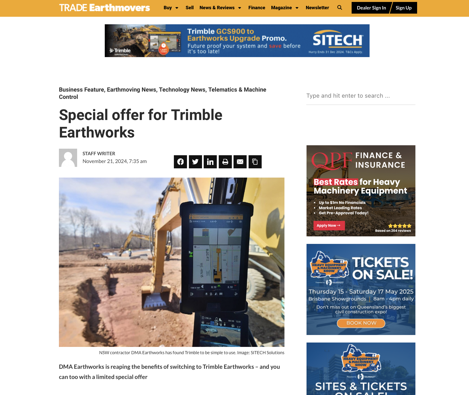 DMA Earthworks Gains Faster, Smarter Operations with Trimble Earthworks and SITECH Support